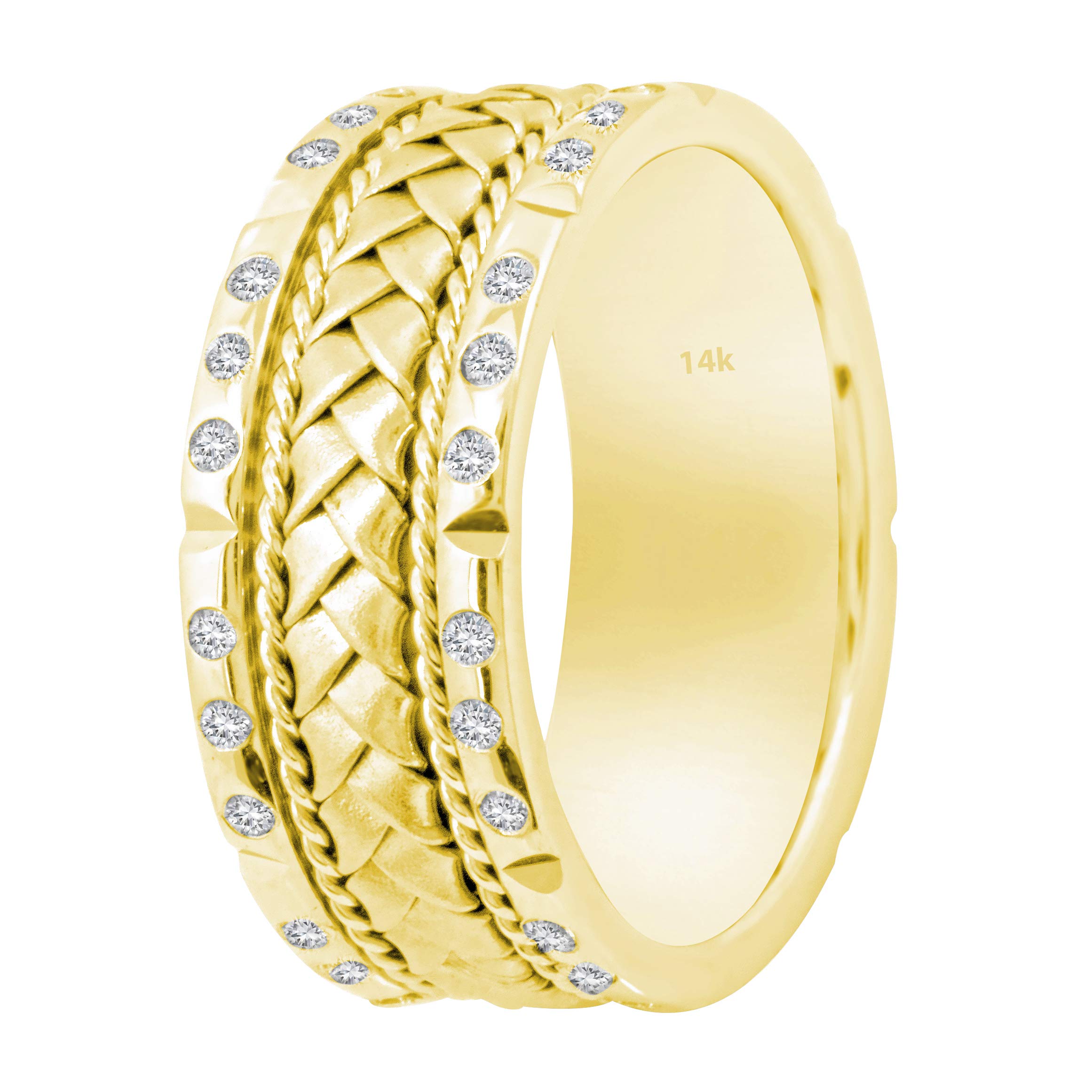TOUSIATTAR Diamond Wedding Band-14K Yellow or Rose Gold Ring- Delicate Diamonds Anniversary Rigs Jewelry Gift for Men and Women (Yellow, 11.5)