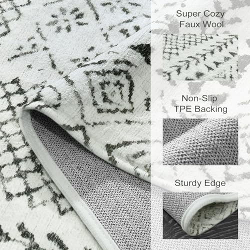 Uphome Moroccan Washable Runner Rug 2x6, Soft Non-Slip Geometric Hallway Rug Runner, Modern Boho Diamond Bathroom Runner, Farmhouse Bohemian Printed Throw Carpet for Kitchen Porch Sofa Bedroom