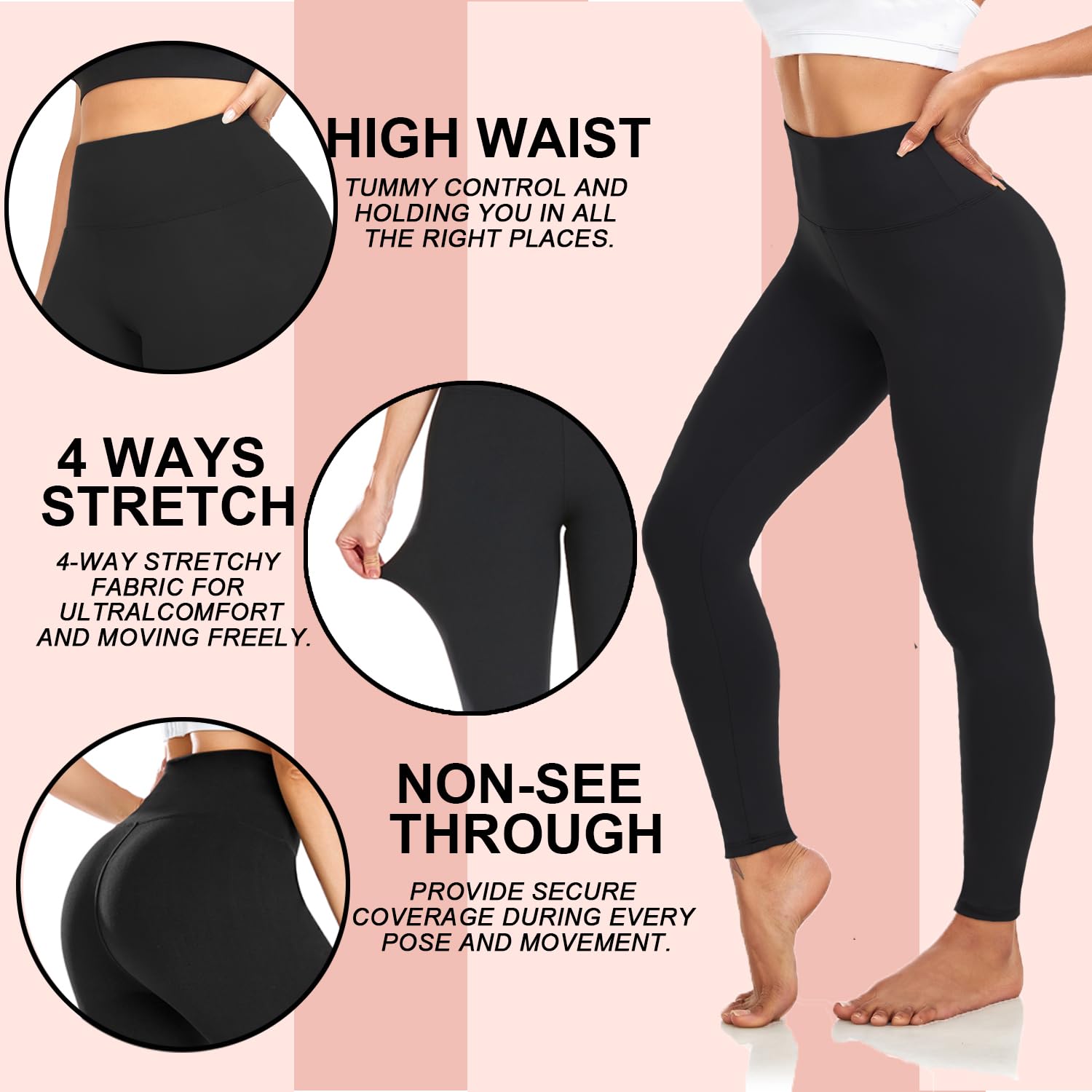 yeuG 7 Pack High Waisted Leggings for Women Tummy Control Soft Workout Yoga Pants(Black X 3,Dark Grey X 2,Wine Red,Navy,Large-X-Large)
