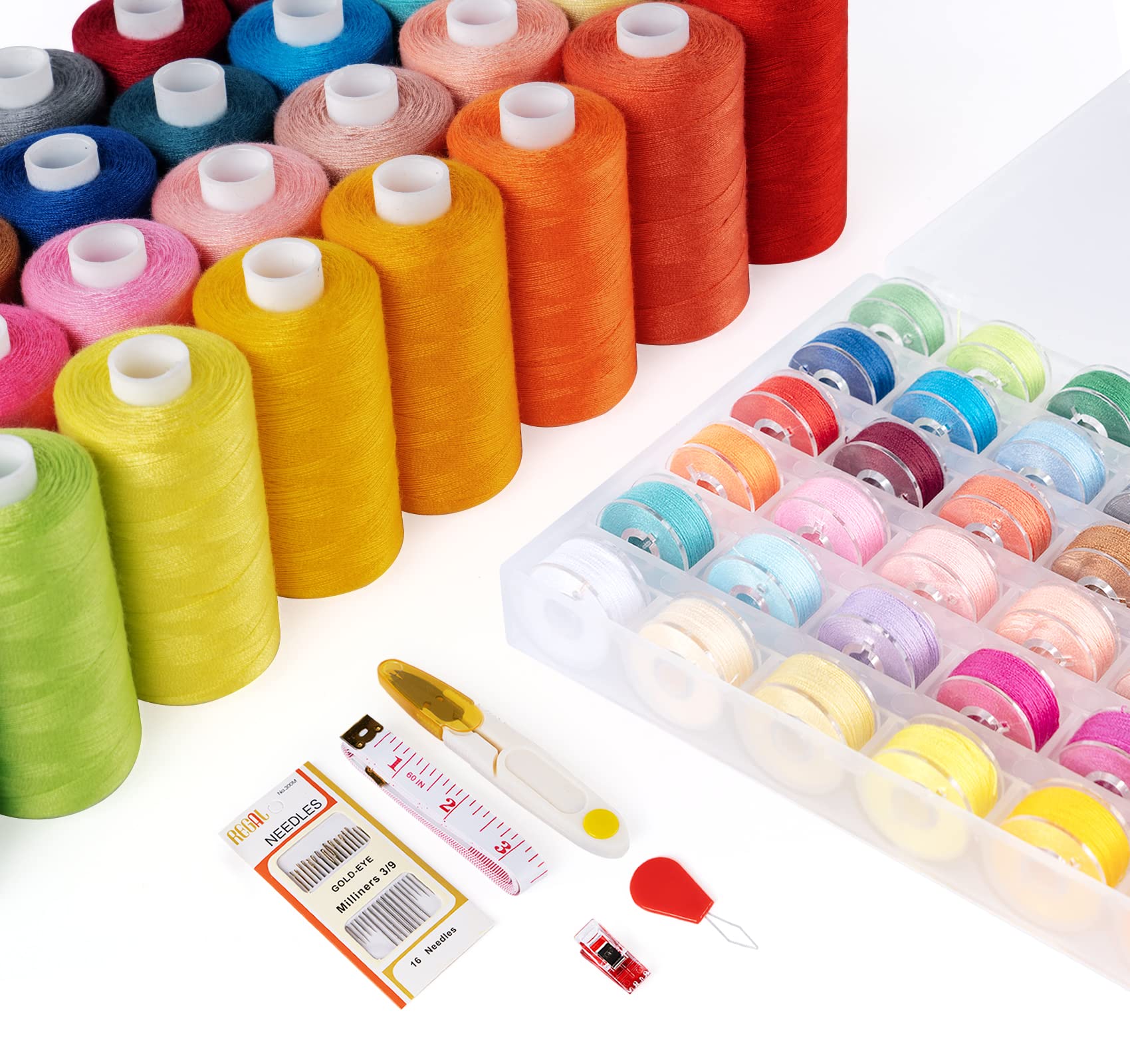 ilauke 700Yards Sewing Thread, 72Pcs Prewound Bobbins and Thread Spools per Polyester Sewing Thread Spools, 36Colors Machine Thread for Sewing Brother Singer Janome Machine with Sewing Supplies