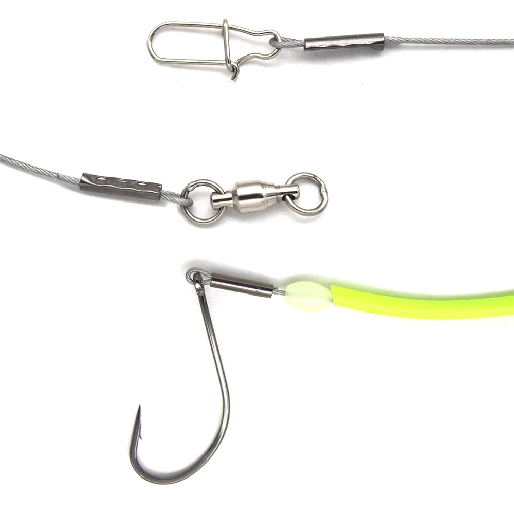 High-Strength 49 Strands Steel Surf Fishing Rigs with 2 Hooks,Saltwater Fishing Assecories Nylon-Coating Steel Wire with Hooks Swivels Snap Connect 2 Arm Rig (Hook Size 14#)
