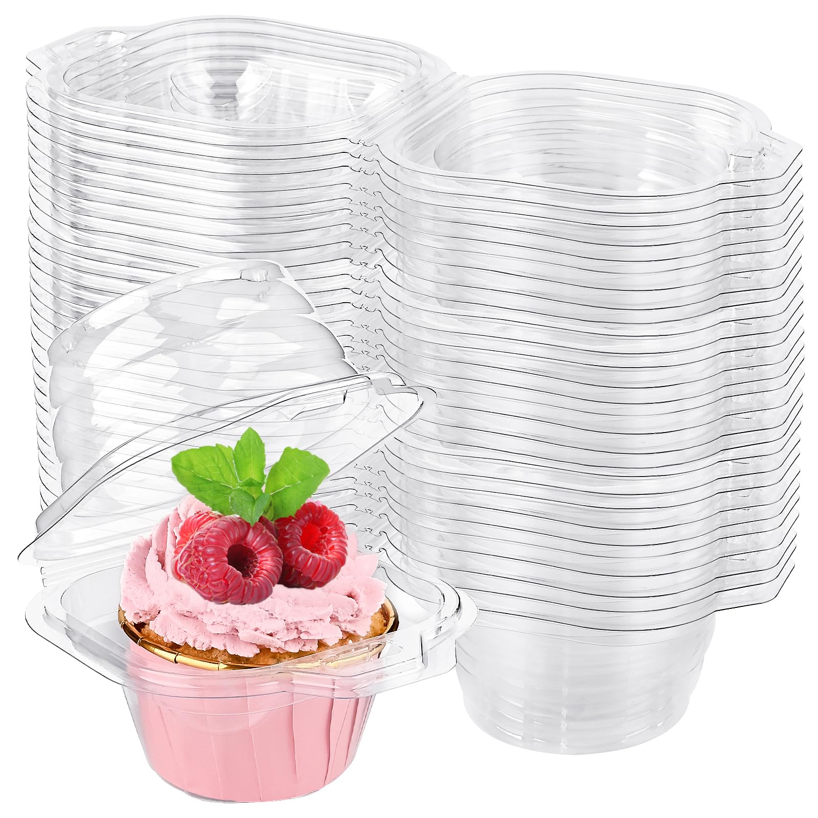 TOFLEN Individual Cupcake Containers (100-Count) Bulk Disposable Plastic Cupcake Holder, Stackable Deep Dome Lid Cupcake To Go Box for Single Muffin, Hot Cocoa Bomb and More