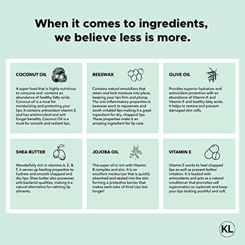 Kind Lips Lip Balm, Nourishing Soothing Lip Moisturizer for Dry Cracked Chapped Lips, Made in Usa With 100% Natural USDA Organic Ingredients, Unscented Flavor, Pack of 2