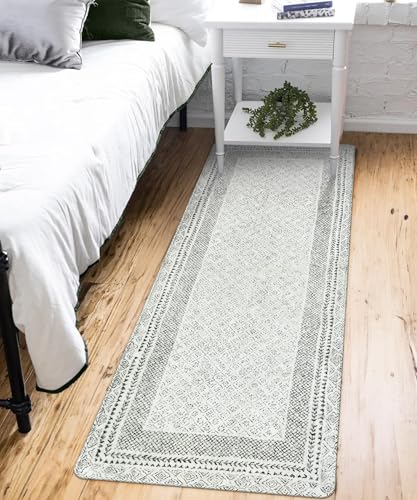 Uphome Moroccan Washable Runner Rug 2x6, Soft Non-Slip Geometric Hallway Rug Runner, Modern Boho Diamond Bathroom Runner, Farmhouse Bohemian Printed Throw Carpet for Kitchen Porch Sofa Bedroom