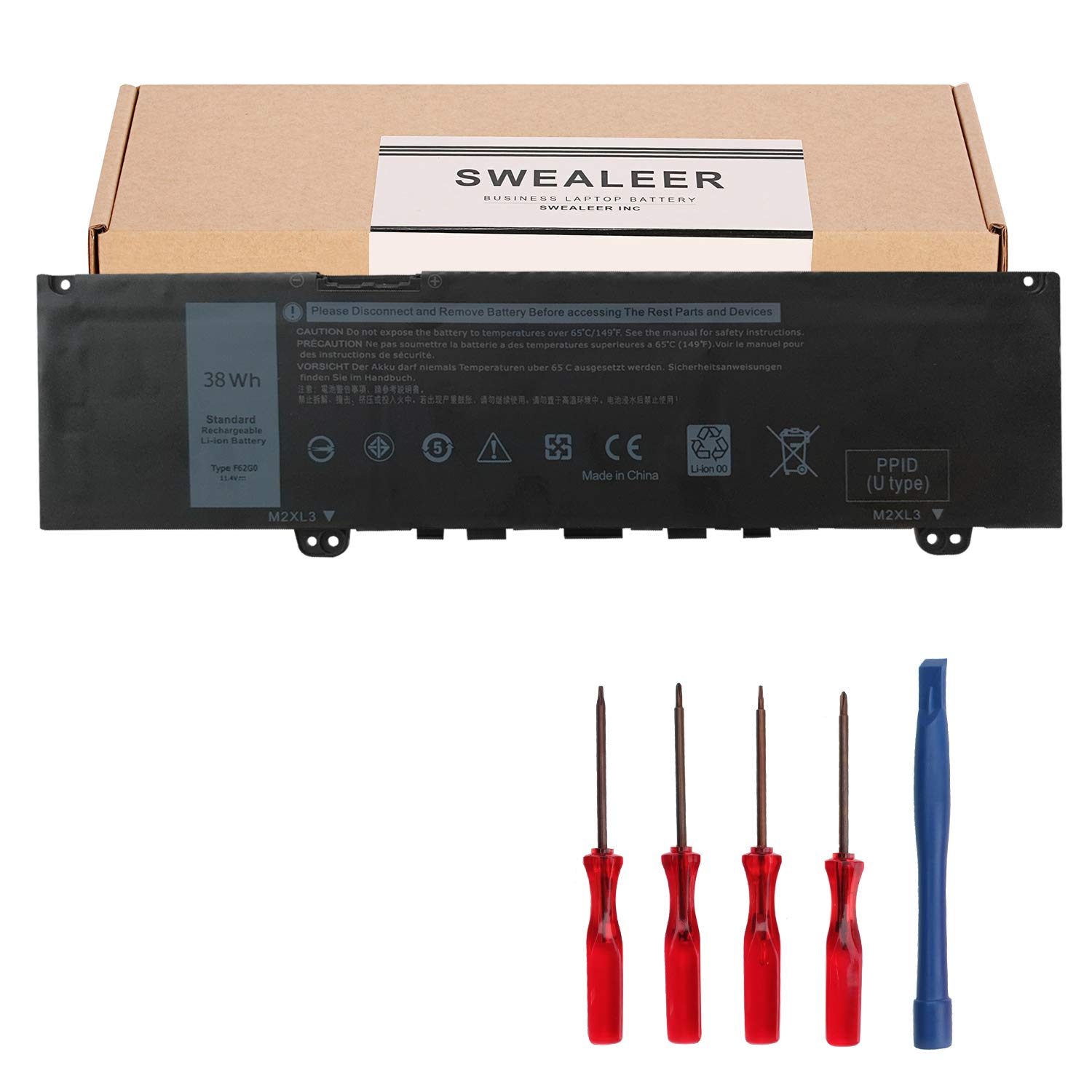 SWEALEER F62G0 Laptop Battery Replacement for Dell Inspiron 13 5370 7000 7370 7373 7380 7386 P83G P83G001 P83G002 P87G P87G001 Vostro 13 5370 D1525S D1505G R1605S D2505G Series F62GO RPJC3 39DY5