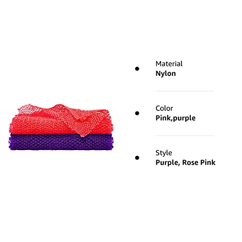 2 Pieces African Net Sponge Exfoliating Net African Body Scrubber Bath Rag Washcloth Towel Shower Body Back Scrubber Skin Smoother for Daily Use or Stocking Stuffer (Purple, Rose Pink)