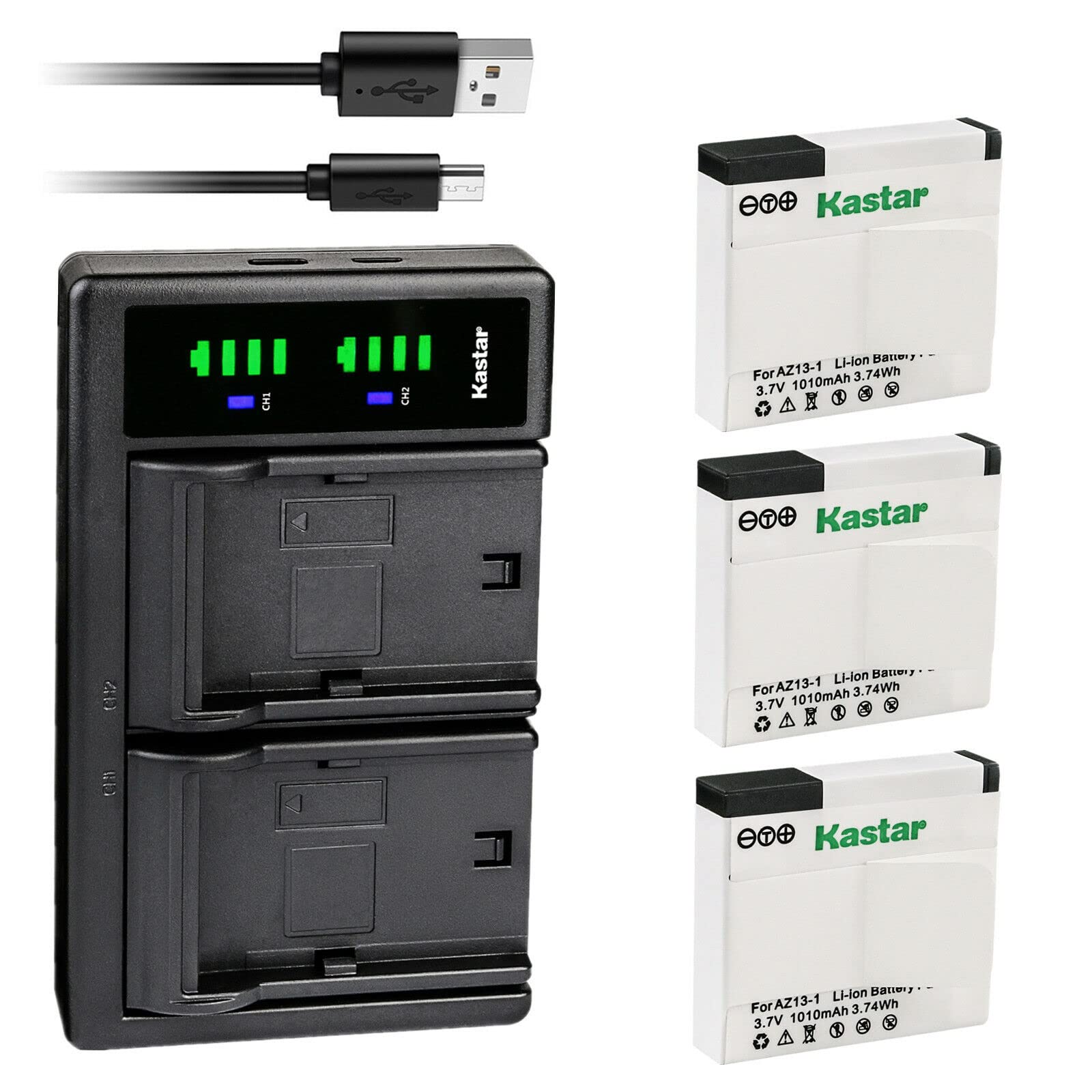 Kastar 3-Pack Battery and LTD2 USB Charger Compatible with Xiaomi YI AZ13-1, AZ13-2 Battery, Xiaomi Yi Action Camera, Yi 1 Action Camera, Xiaomi Xiaoyi 1080P 16.0MP CMOS Sports Action Camera Camcorder