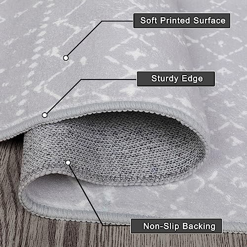 LIVEBOX Washable Grey 2.5x8 Runner Rug Non-Slip for Entryway, Neutral Moroccan Kitchen Rug Long Hallway Rug Runner, Boho Geometric Low-Pile Carpet Throw Rug for Bathroom Laundry Room