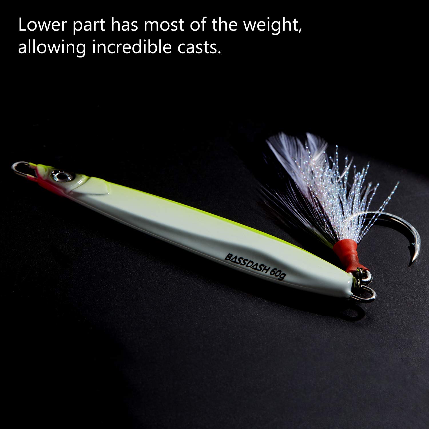 BASSDASH STIX Casting Jig Lure Vertical Slow Jigging Lures 1.4oz 2.1oz with Mustad Hooks 2/0 3/0 for Saltwater Freshwater Kayak Boat Shore Fishing, 3-Pack (3-Pack (CFR), 60 Grams (2.1 oz))