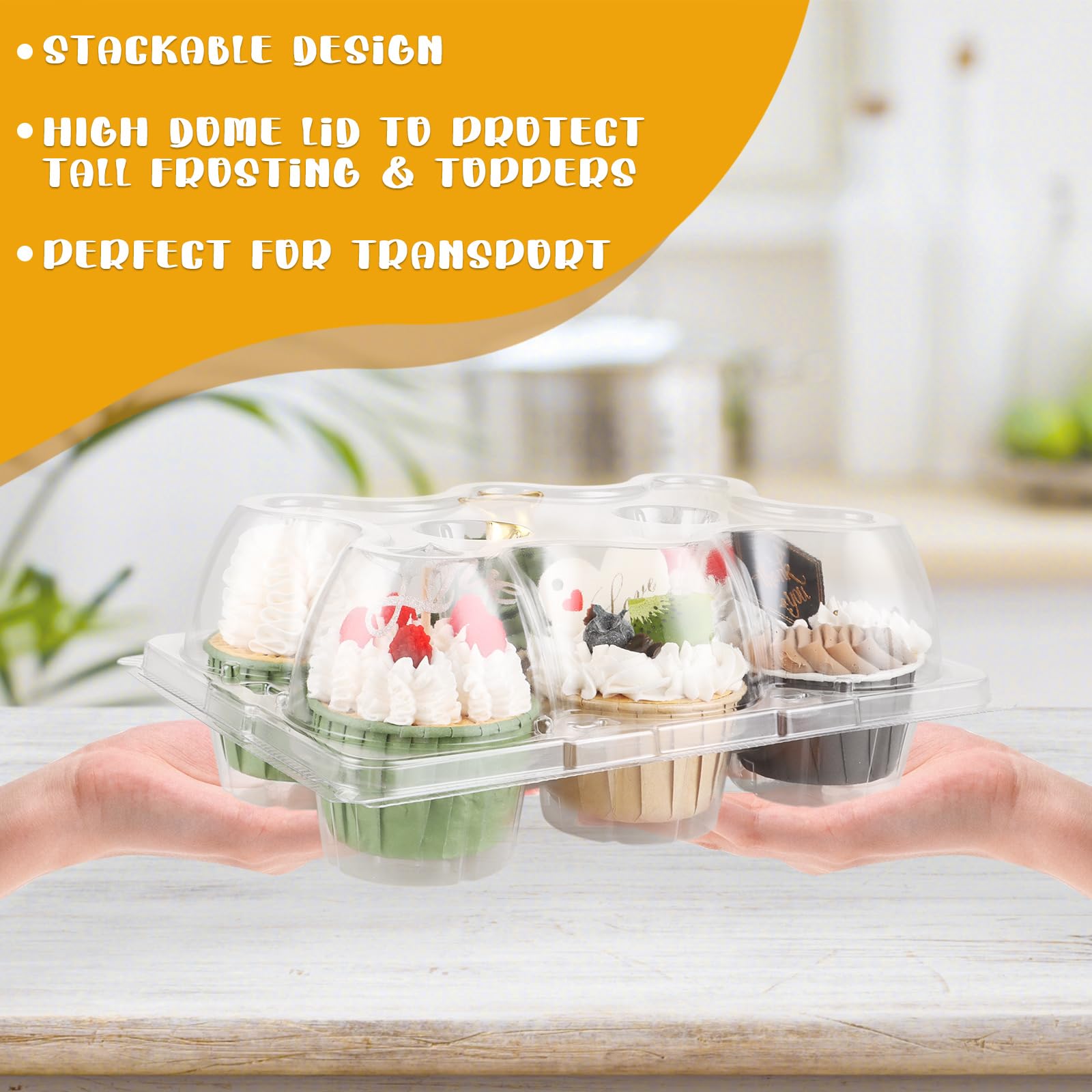 LISHINE 40 Pack Cupcake Containers 6 Count Cupcake Boxes Bulk Disposable Cupcake Carrier Plastic Cupcake Holder with Lid Clear Cupcake Plastic Cupcake Trays for Transporting