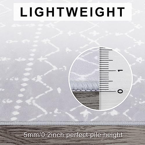 LIVEBOX Washable Grey 2.5x8 Runner Rug Non-Slip for Entryway, Neutral Moroccan Kitchen Rug Long Hallway Rug Runner, Boho Geometric Low-Pile Carpet Throw Rug for Bathroom Laundry Room