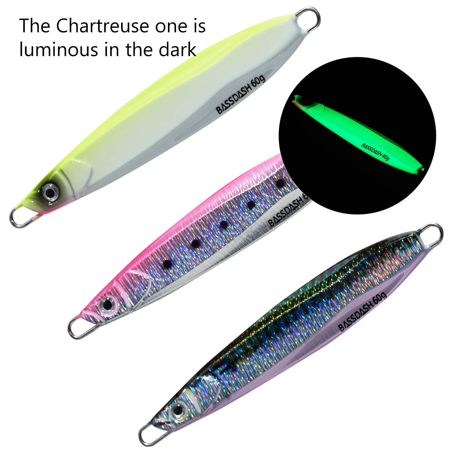 BASSDASH STIX Casting Jig Lure Vertical Slow Jigging Lures 1.4oz 2.1oz with Mustad Hooks 2/0 3/0 for Saltwater Freshwater Kayak Boat Shore Fishing, 3-Pack (3-Pack (CFR), 60 Grams (2.1 oz))