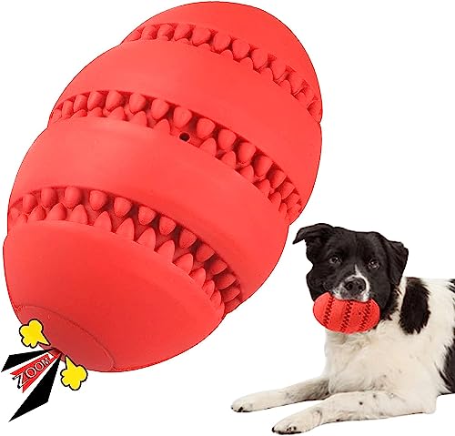 MosaiRudo Squeaky Latex Dog Toy Balls Football Rugby Fetch Interactive Toy for Medium Large Dogs, Dog Treat Ball for Teeth/Slow Feeder (Red)
