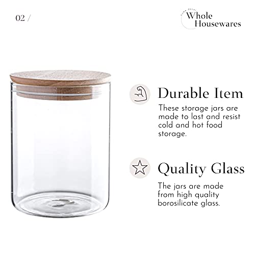 WHOLE HOUSEWARES 24 oz Clear Canister Set with Beech Wood Lids | 2 pcs Food Storage Canister for Kitchen & Pantry Organization and Storage | Ideal for Grains, Sugar, Spices & Herbs