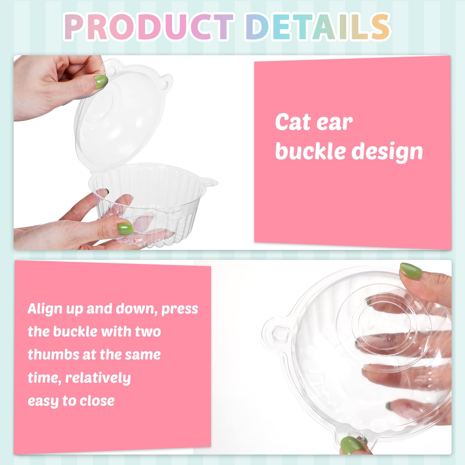 Amyhill 200 Set Cupcake Holders Individual with Cupcake Liners Including 200 Disposable Clear Plastic Cupcake Containers with Dome Lid and 300 Paper Cupcake Wrappers for Baking Muffin, Cat Style