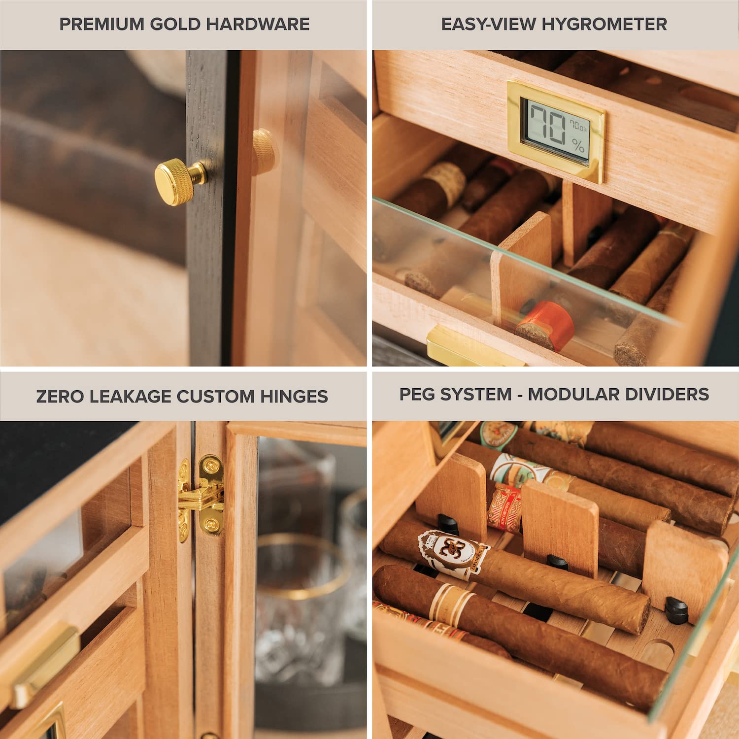 CASE ELEGANCE Luca Humidor Cabinet Stores 80-100, Cigar Humidor Box with Spanish Cedar, Glass Display, Easy Humidification System, Digital Hygrometer - Black