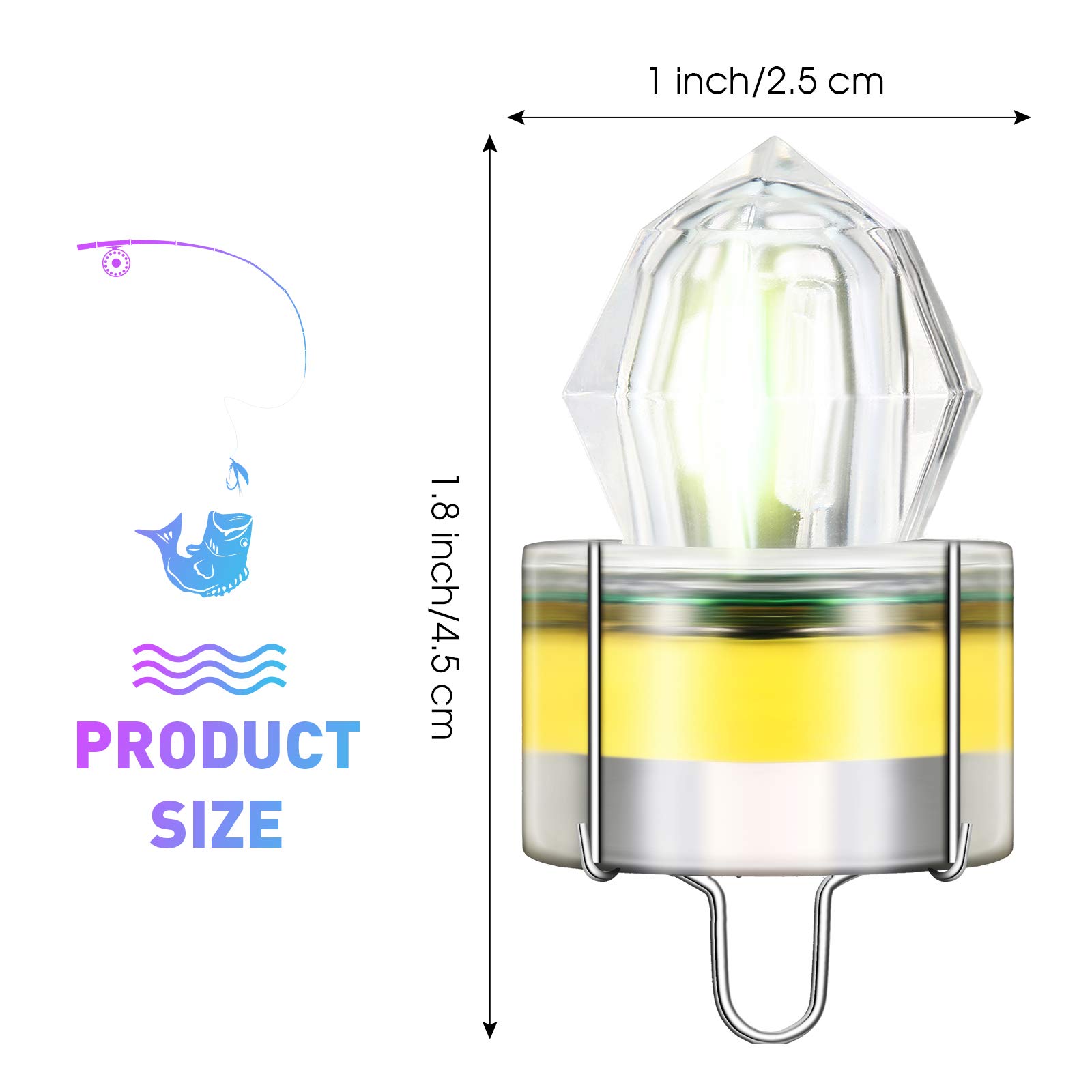 Mudder 8 Pieces Deep Drop Fishing Light LED Artificial Diamond Style Fishing Lights, Underwater Versatile Flashing Fishing Light for Attracting Fish