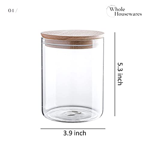 WHOLE HOUSEWARES 24 oz Clear Canister Set with Beech Wood Lids | 2 pcs Food Storage Canister for Kitchen & Pantry Organization and Storage | Ideal for Grains, Sugar, Spices & Herbs