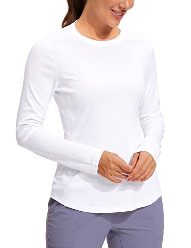 CRZ YOGA Womens UPF 50+ Sun Long Sleeve UV Protection Workout Tops Lightweight Quick Dry Outdoor Hiking Running Shirts White Large