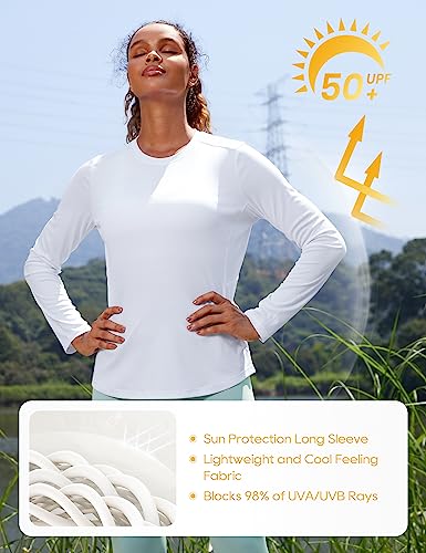 CRZ YOGA Womens UPF 50+ Sun Long Sleeve UV Protection Workout Tops Lightweight Quick Dry Outdoor Hiking Running Shirts White Large