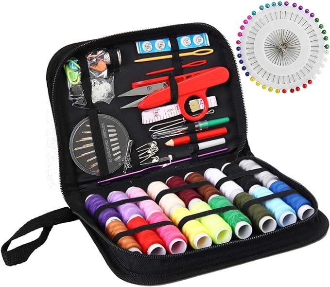 Sewing kit, XL Sewing Supplies for DIY, Beginners, Adult, Kids, Campers, Travel,Portable Emergency Repair Set with Scissors, Thimble, Thread, Needles, Tape Measure, Case and Accessories (128PCS)
