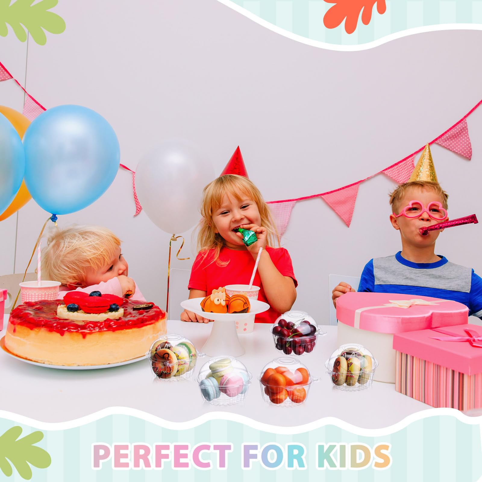 Amyhill 200 Set Cupcake Holders Individual with Cupcake Liners Including 200 Disposable Clear Plastic Cupcake Containers with Dome Lid and 300 Paper Cupcake Wrappers for Baking Muffin, Cat Style