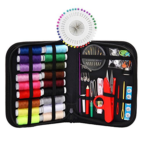 Sewing kit, XL Sewing Supplies for DIY, Beginners, Adult, Kids, Campers, Travel,Portable Emergency Repair Set with Scissors, Thimble, Thread, Needles, Tape Measure, Case and Accessories (128PCS)