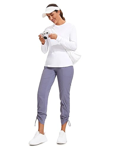 CRZ YOGA Womens UPF 50+ Sun Long Sleeve UV Protection Workout Tops Lightweight Quick Dry Outdoor Hiking Running Shirts White Large