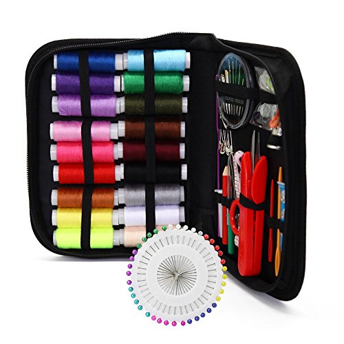 Sewing kit, XL Sewing Supplies for DIY, Beginners, Adult, Kids, Campers, Travel,Portable Emergency Repair Set with Scissors, Thimble, Thread, Needles, Tape Measure, Case and Accessories (128PCS)