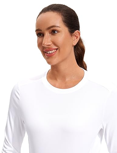 CRZ YOGA Womens UPF 50+ Sun Long Sleeve UV Protection Workout Tops Lightweight Quick Dry Outdoor Hiking Running Shirts White Large