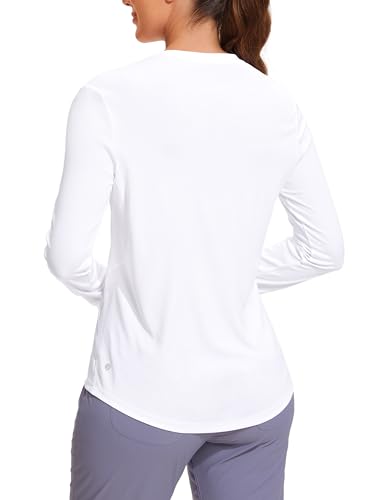 CRZ YOGA Womens UPF 50+ Sun Long Sleeve UV Protection Workout Tops Lightweight Quick Dry Outdoor Hiking Running Shirts White Large