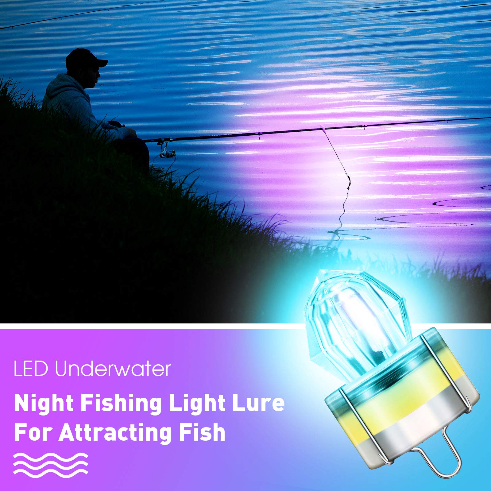 Mudder 8 Pieces Deep Drop Fishing Light LED Artificial Diamond Style Fishing Lights, Underwater Versatile Flashing Fishing Light for Attracting Fish