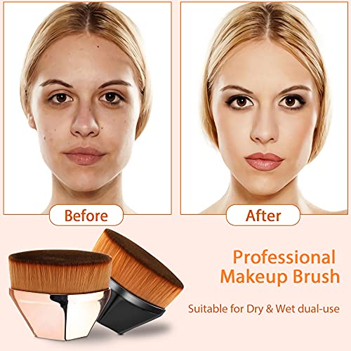 Foundation Makeup Brush 2 Pack Flat Top Kabuki Face Foundation Brush Multi-functional for Liquid, Cream or Flawless Powder Cosmetics Face Boby Brush with Portable Case(Black and Pink)
