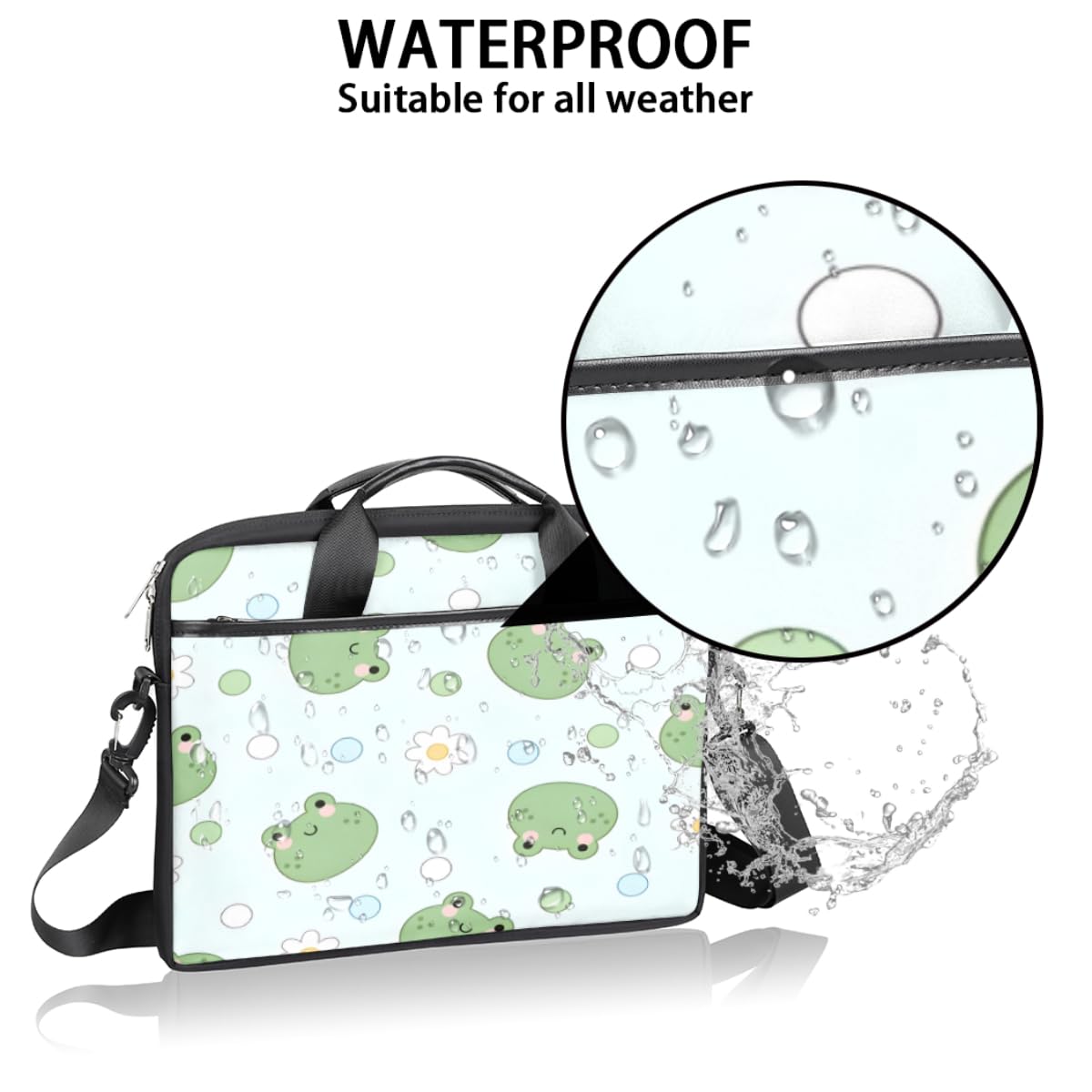 Laptop Bag for Women Men Waterproof Laptop Shoulder Bag 14-15.6 Inch Computer Messenger Bag Carrying Case (Cartoon Frogs)