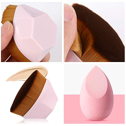 Foundation Makeup Brush 2 Pack Flat Top Kabuki Face Foundation Brush Multi-functional for Liquid, Cream or Flawless Powder Cosmetics Face Boby Brush with Portable Case(Black and Pink)