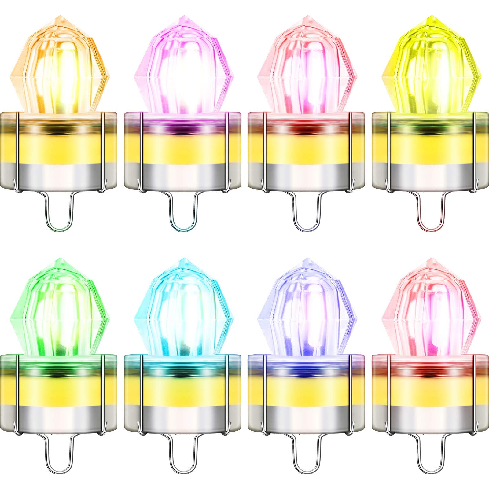 Mudder 8 Pieces Deep Drop Fishing Light LED Artificial Diamond Style Fishing Lights, Underwater Versatile Flashing Fishing Light for Attracting Fish