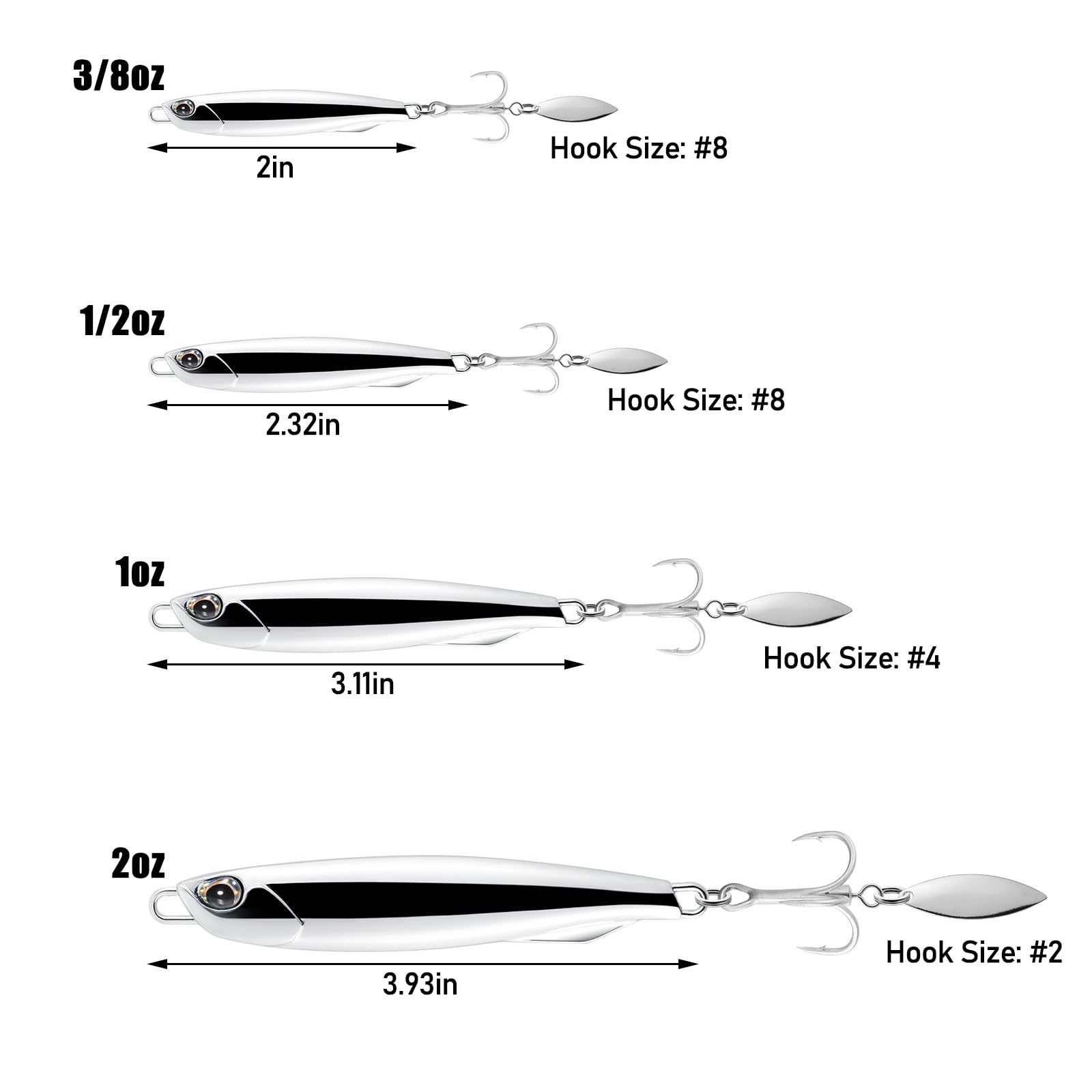 Dr.Fish 3 Pack Jigging Spoons Metal Casting Jigs Bladed Treble Hooks Saltwater Casting Spoons Surf Fishing Lures Vertical Diamond Jigs Mackerel Striper Bluefish Lures 1oz-#4 Hook