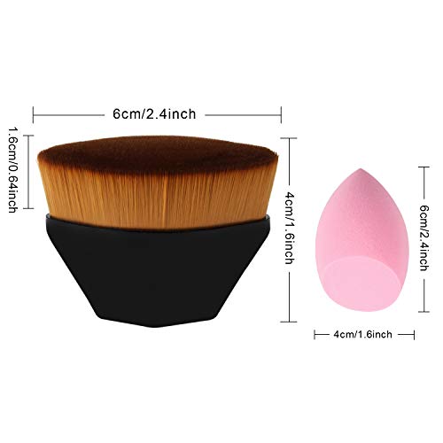Foundation Makeup Brush 2 Pack Flat Top Kabuki Face Foundation Brush Multi-functional for Liquid, Cream or Flawless Powder Cosmetics Face Boby Brush with Portable Case(Black and Pink)