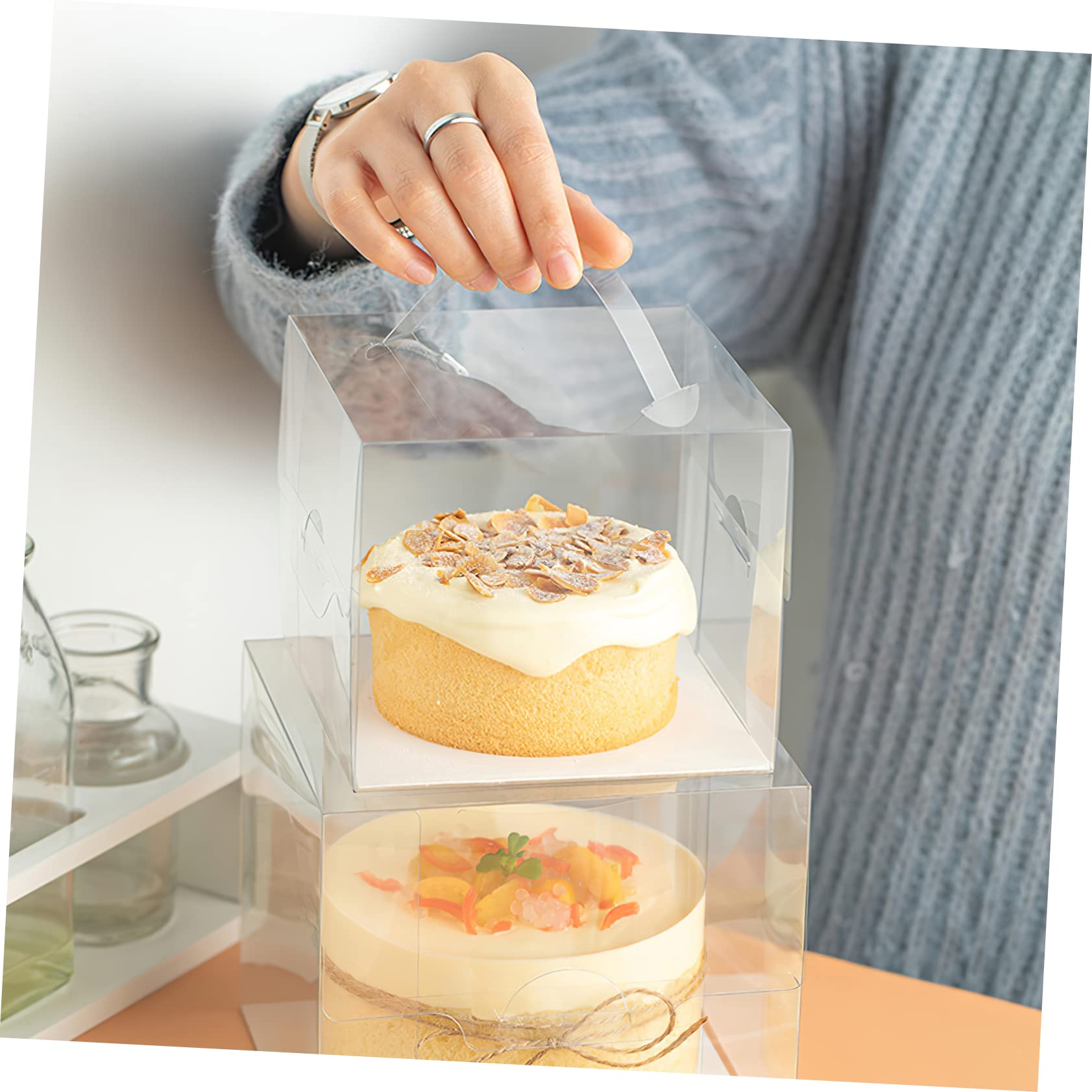 Didiseaon 10pcs Cake Boxes Cake Box Handles for Birthday Cupcake Bread Desserts Bakery Lightweight Sturdy Easy to Clean