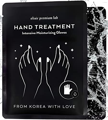 Moisturizing Hand Mask for Dry Cracked Hands & Nails - Hydrating Spa Treatment - Korean Collagen Gloves with Natural Plant Extracts - Nourishing Skin Care Gift with Shea Butter for Women & Men by Elixir