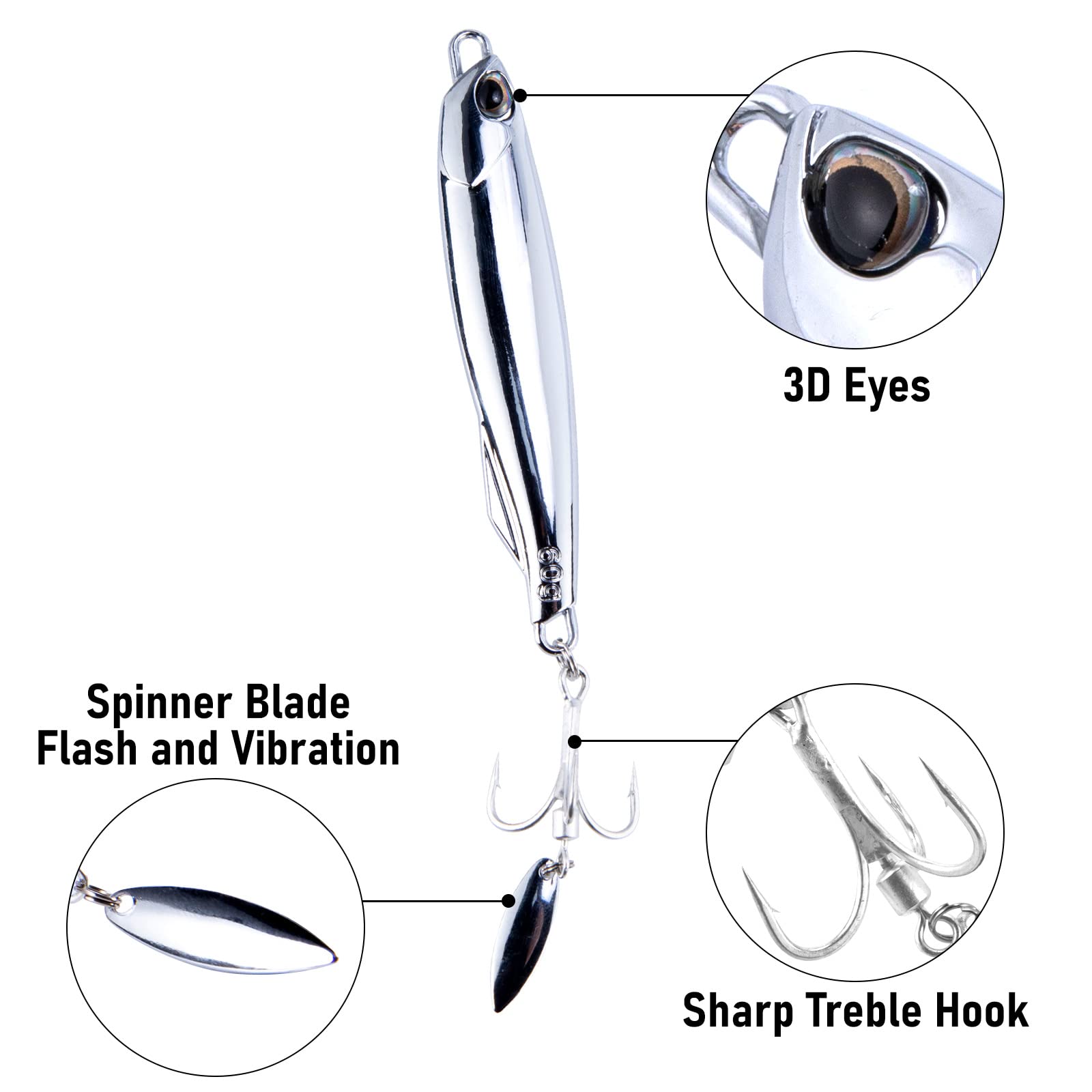 Dr.Fish 3 Pack Jigging Spoons Metal Casting Jigs Bladed Treble Hooks Saltwater Casting Spoons Surf Fishing Lures Vertical Diamond Jigs Mackerel Striper Bluefish Lures 1oz-#4 Hook