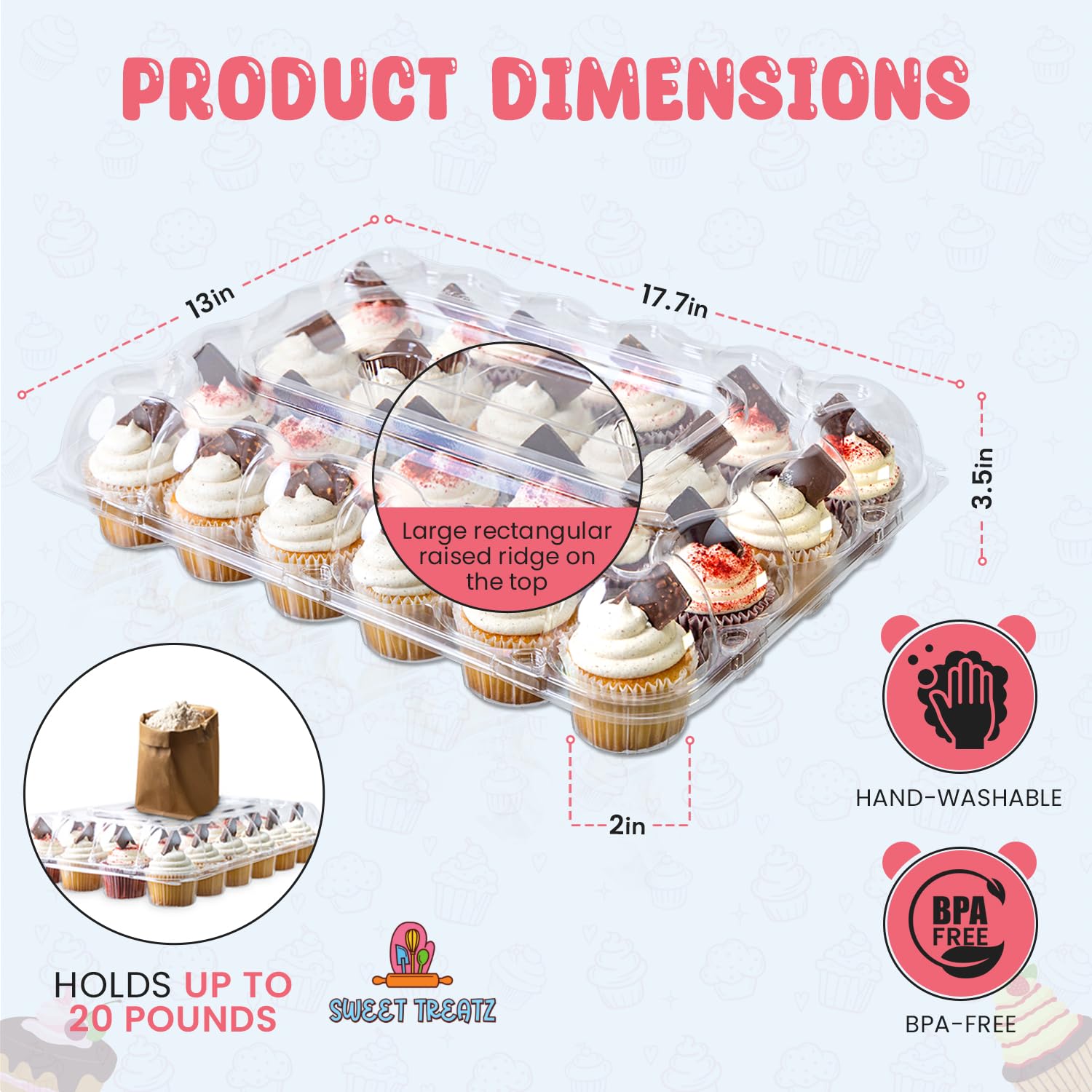 SWEET TREATZ - (10 Pc Set Plastic HI-DOME 24 Count Stackable Travel Cupcake Carrier with Detachable Lid. Clear STURDY Food Grade Plastic. Disposable or Reusable Cupcake Transport Container