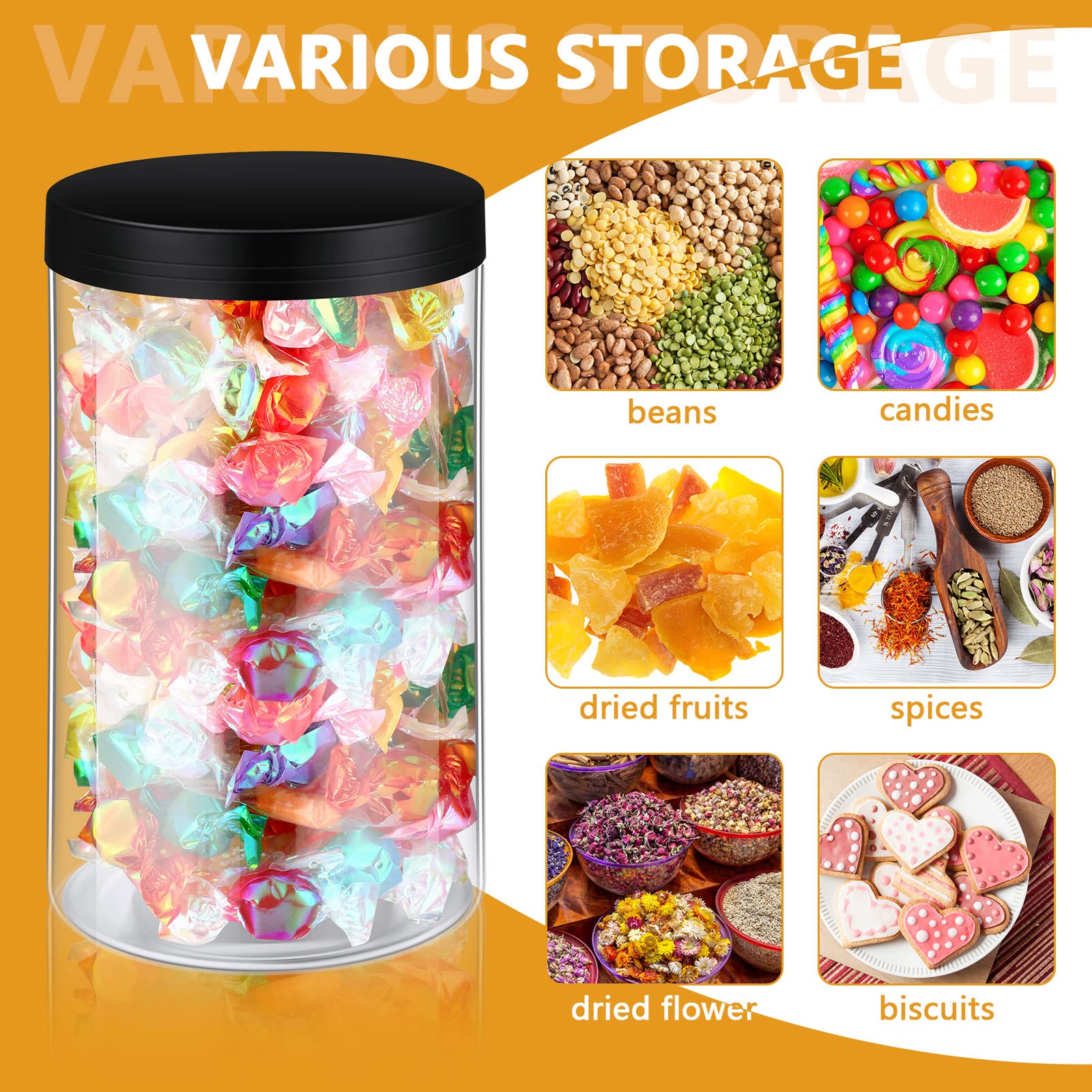 meekoo 12 Pcs 27 Ounce Plastic Jars with Lids PET Airtight Food Storage Container Clear Plastic Mason Jars Wide Mouth Cylinder Container for Meal Kitchen Organizing Spices Butter Cream
