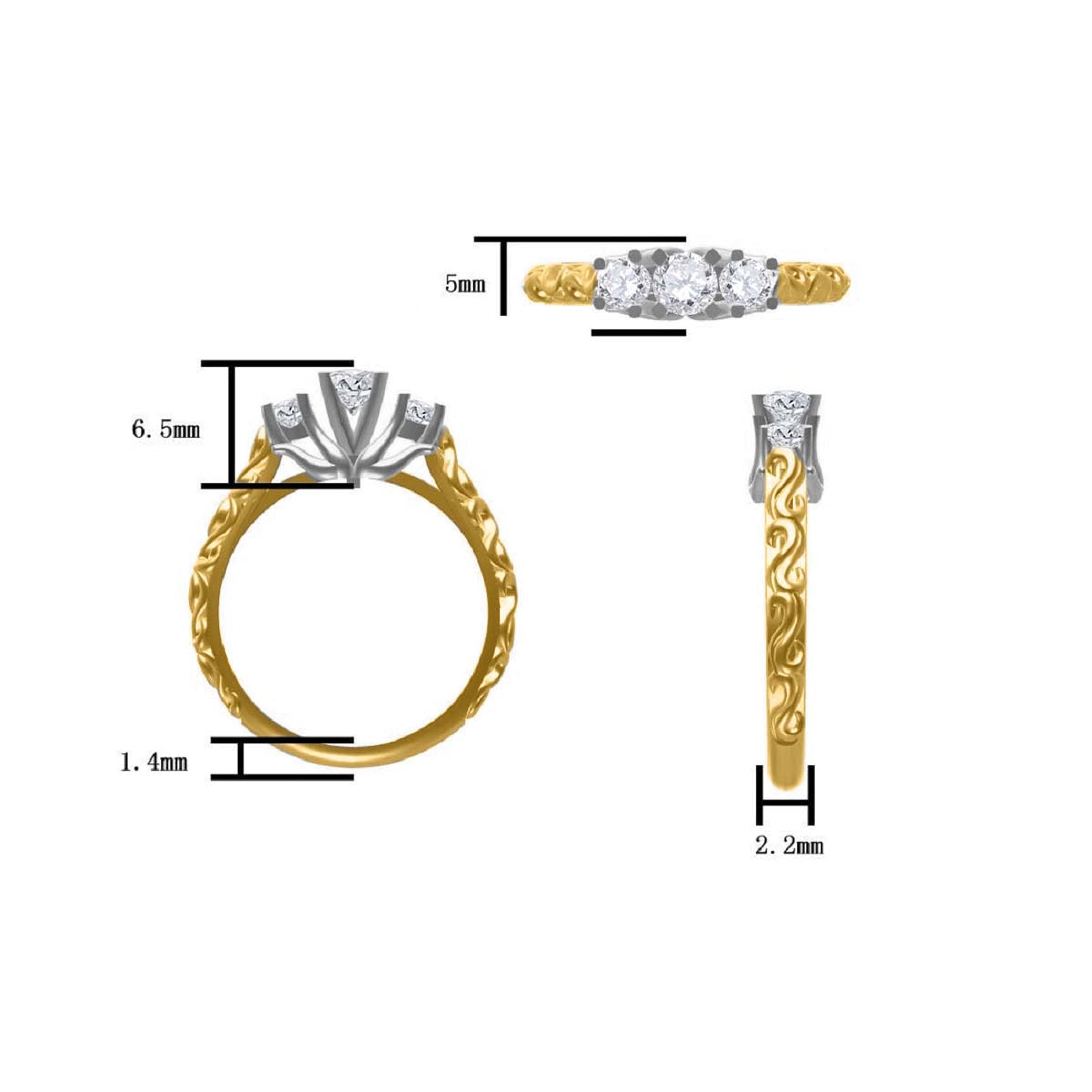 MauliJewels 0.50 Ct. Three-Stone Diamond Engagement Ring Women, 14K Solid Gold