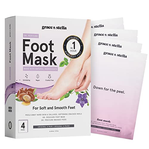 Grace & Stella Under Eye Mask (24 pairs, Blue) + Foot Peel Mask (4 Pairs, Unscented)