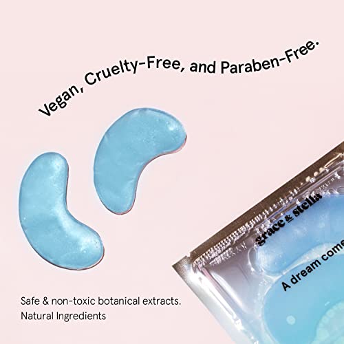 Grace & Stella Under Eye Mask (24 pairs, Blue) + Foot Peel Mask (4 Pairs, Unscented)