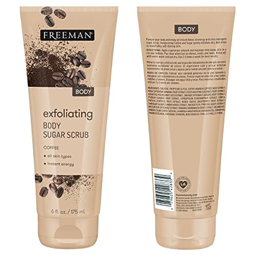 Freeman Sugar Body Scrub Set, Strawberry Milk, Green Tea, and Coffee Body Scrubs, Hydrating, Exfoliating, & Deep-Cleansing Skincare, Removes, Dirt, Oil, & Impurities, Self-Tan Prep, 3 Count