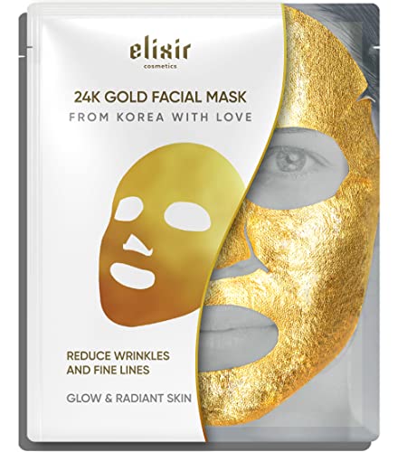 24K Gold Facial Masks for Women Skin Care Anti Aging - Collagen Moisturizing Sheet Mask for Sensitive Skin - Brightening Korean Face Mask - Hydrating Mask to Reduce Fine Lines & Wrinkles