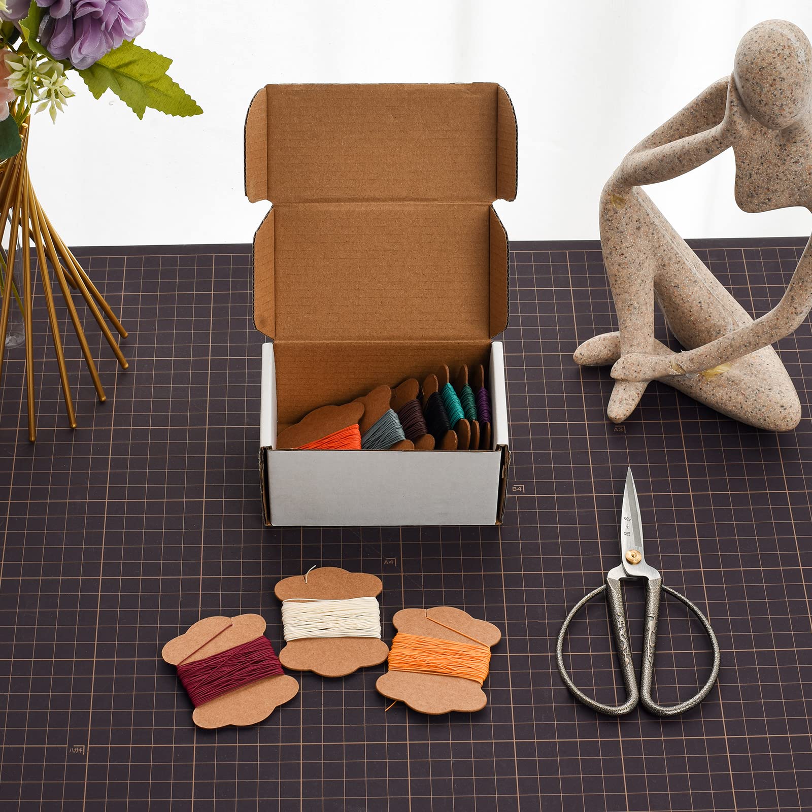 Wooqu Waxed Linen Thread Set, 10 Colors, 10 Yards Each, 3 ply, 0.55mm Thickness, Round, for Book Binding, Leather Sewing