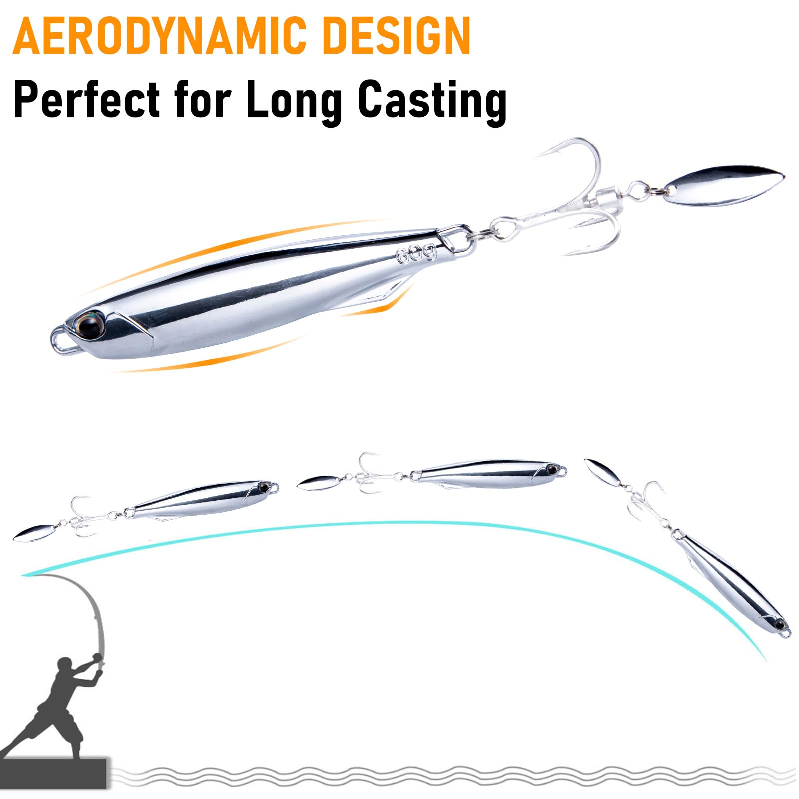 Dr.Fish 3 Pack Jigging Spoons Metal Casting Jigs Bladed Treble Hooks Saltwater Casting Spoons Surf Fishing Lures Vertical Diamond Jigs Mackerel Striper Bluefish Lures 1oz-#4 Hook